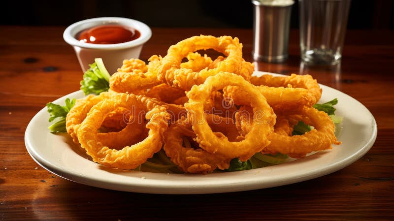 Delicious Onion Rings Served on a Plate Stock Illustration ...