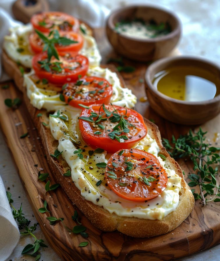 Delicious Open-face Sandwich with Cheese Tomatoes and Herbs Stock Image ...