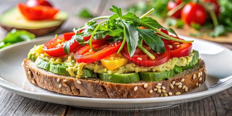 Delicious Open-faced Sandwich with Avocado Spread, Tomato, and Arugula ...