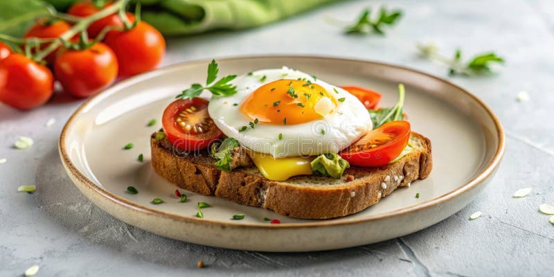 A Delicious Open-faced Sandwich Featuring a Perfectly Fried Egg, Sliced ...