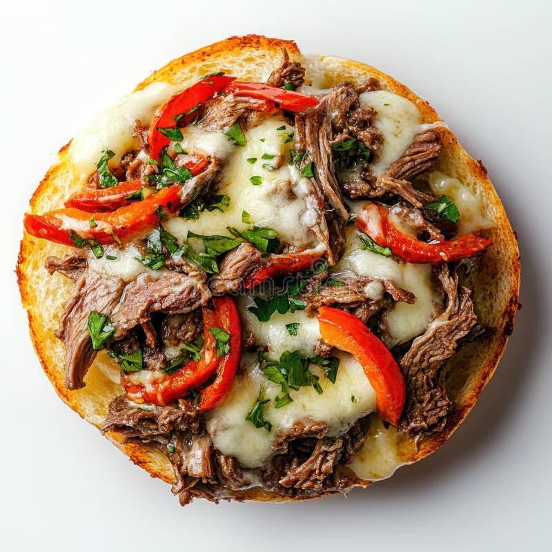 Delicious Open-faced Sandwich with Tender Beef, Melted Cheese, and ...