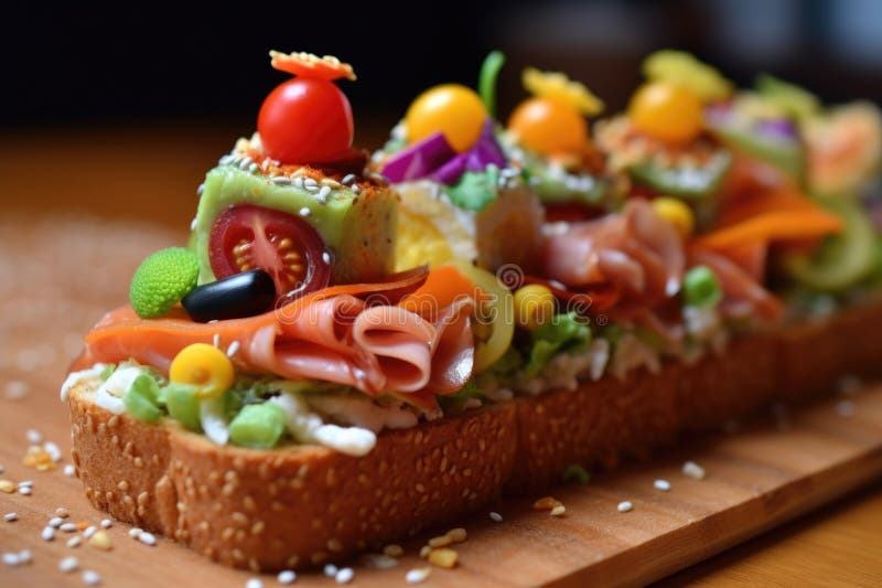 Delicious Open-faced Sandwich with Toppings Stock Illustration ...