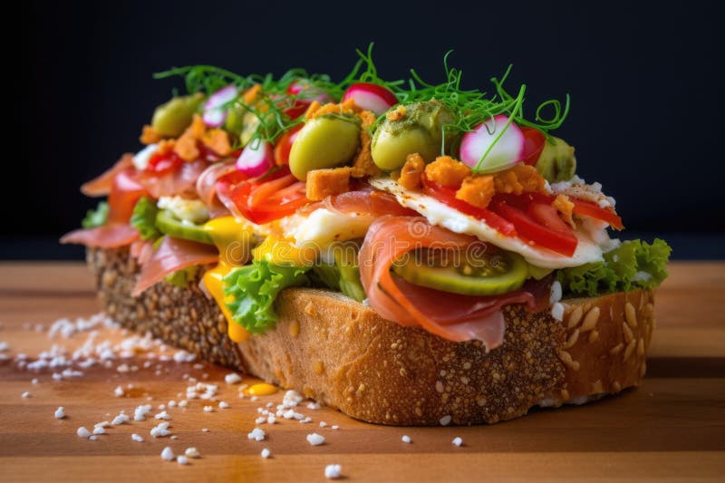Delicious Open-faced Sandwich with Toppings Stock Photo - Image of ...