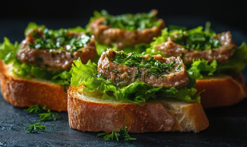 Delicious Open-faced Sandwiches with Meat Spread and Fresh Lettuce ...