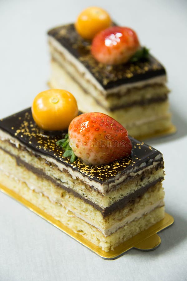 Delicious Opera Cake with Layers of Chocolate Ganache Stock Image ...