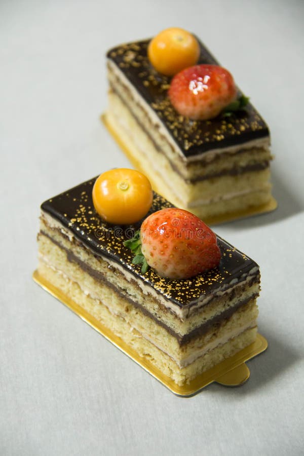 Delicious Opera Cake with Layers of Chocolate Ganache Stock Photo ...