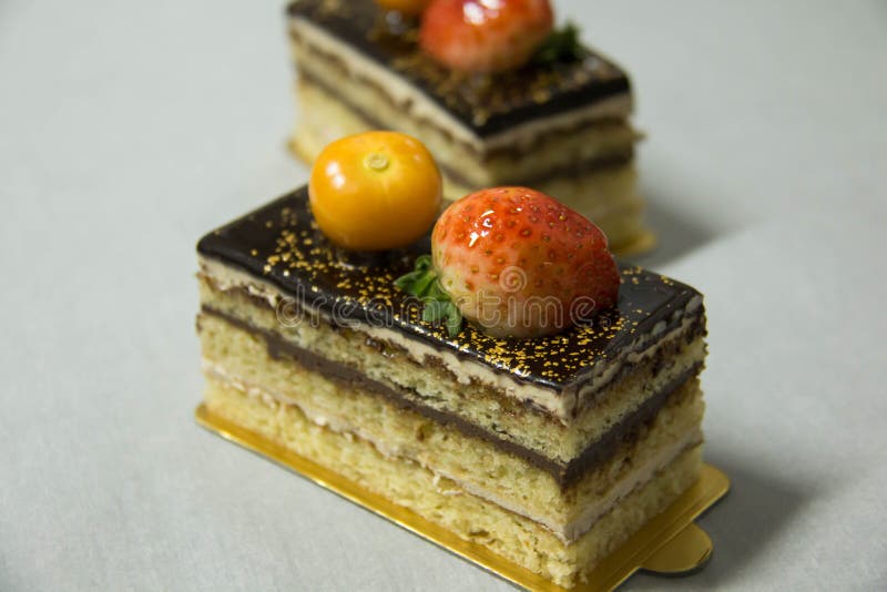 Delicious Opera Cake with Layers of Chocolate Ganache Stock Image ...