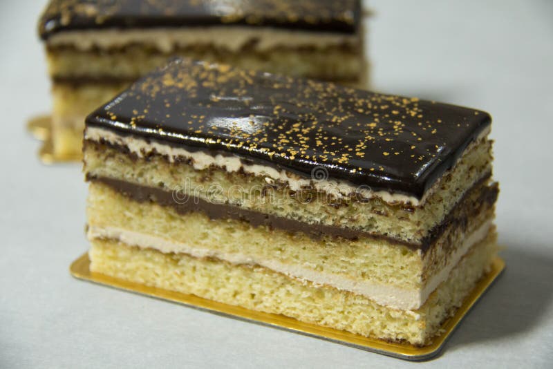 Delicious Opera Cake with Layers of Chocolate Ganache Stock Photo ...