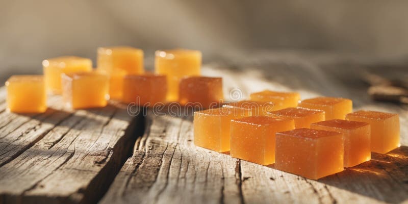 Delicious Orange Cubes of Jelly on Wooden Surface Stock Image - Image ...