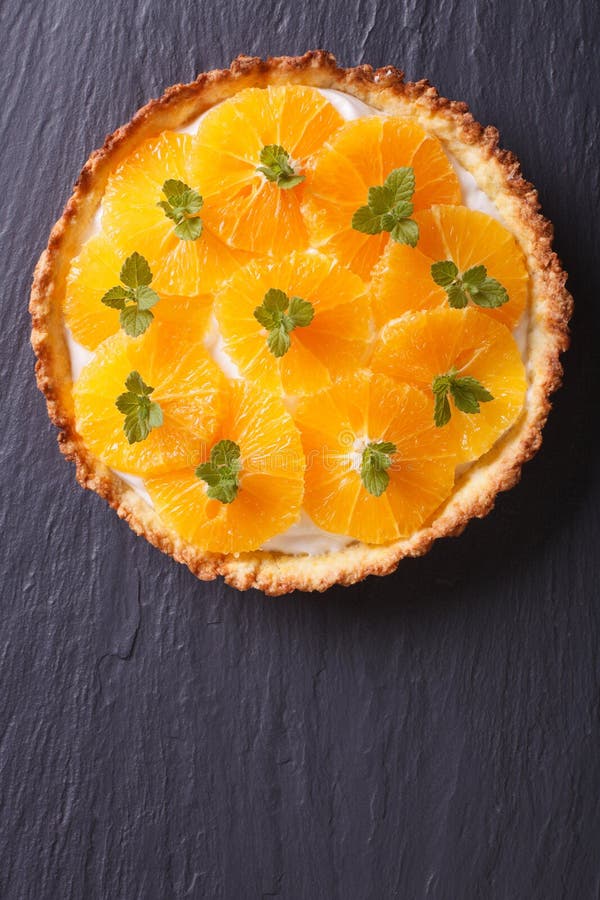Delicious Orange Tart Vertical Top View Stock Photo - Image of dessert ...