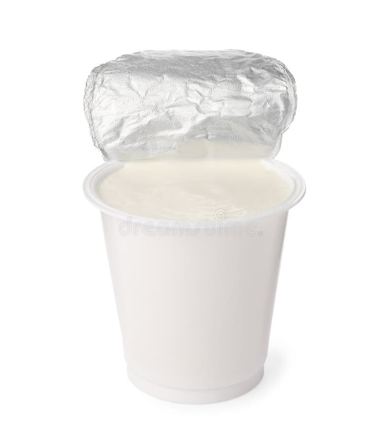 Delicious Organic Yogurt in Plastic Cup Isolated Stock Photo - Image of ...