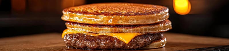 Delicious Pancake and Cheeseburger Stack with Melting Cheese and Syrup ...