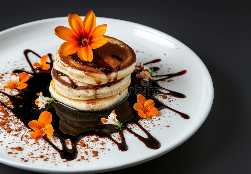 Delicious Pancake Stack with Orange Flowers Stock Illustration ...