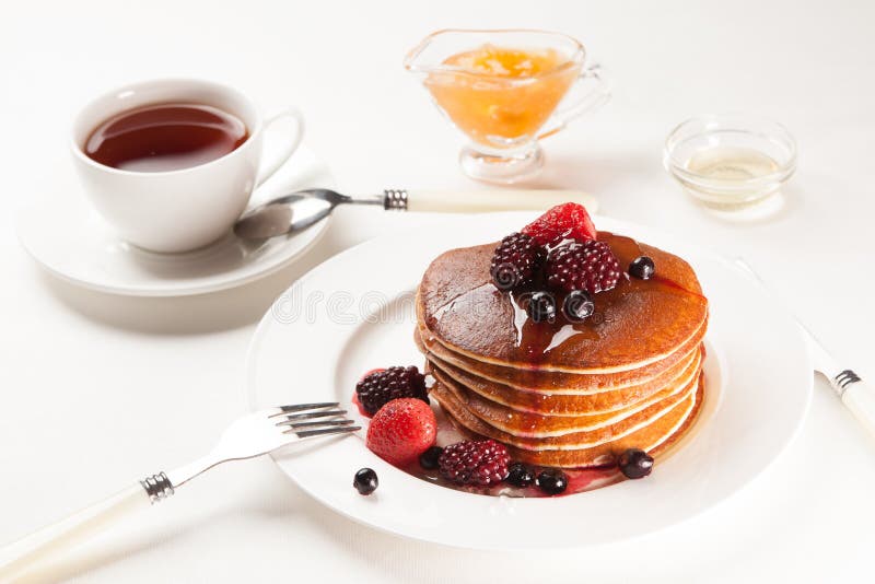 Delicious Pancakes on Breakfast Table Stock Image - Image of energy ...