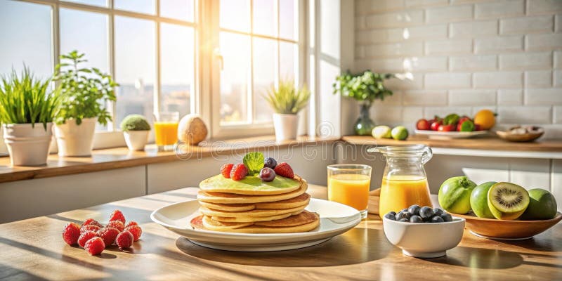 Delicious Pancakes with Fresh Fruit and Juice, a Healthy and Delightful ...