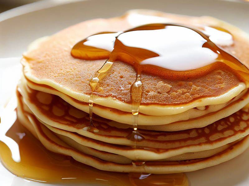 Delicious Pancakes on Plate with Maple Syrup Stock Illustration ...