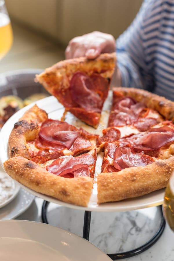 Delicious Parma Ham and Pepperoni Pizza Stock Photo - Image of meat ...