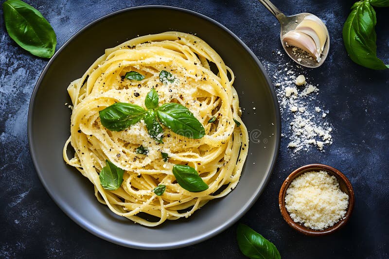 Delicious Pasta Dish with Parmesan Cheese and Basil Stock Illustration ...