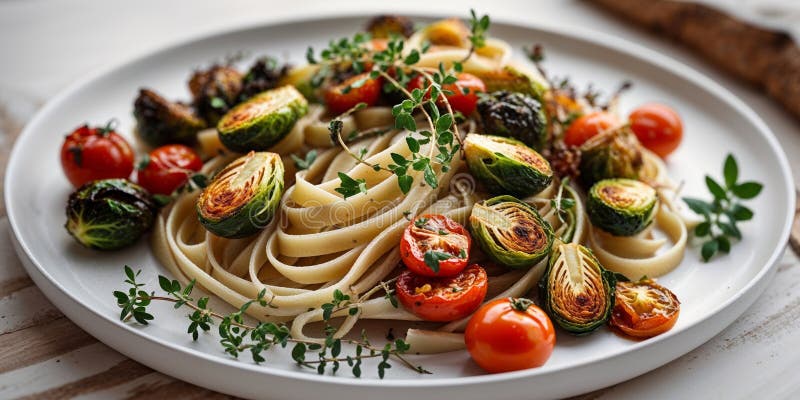 Delicious Pasta Dish with Roasted Vegetables and Herbs Stock Image ...