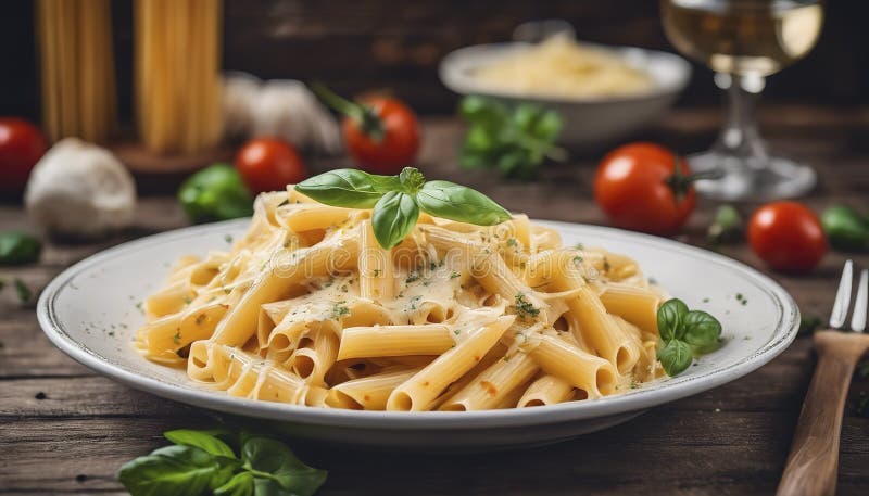 Delicious Pasta with Melted Cheese on the Table, Delicious Pasta in the ...