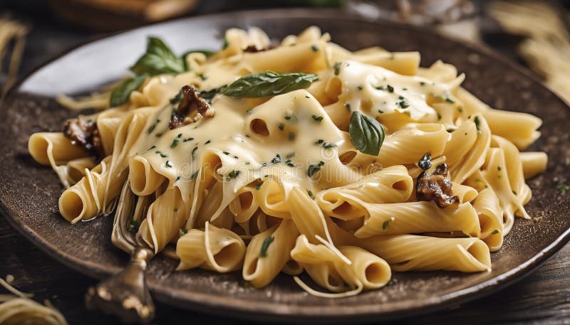 Delicious Pasta with Melted Cheese on the Table, Delicious Pasta in the ...