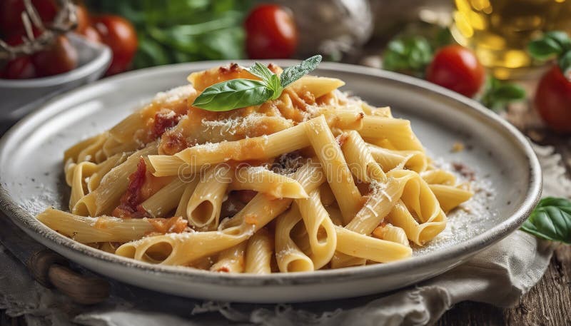 Delicious Pasta with Melted Cheese on the Table, Delicious Pasta in the ...