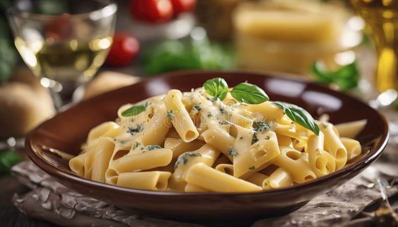 Delicious Pasta with Melted Cheese on the Table, Delicious Pasta in the ...