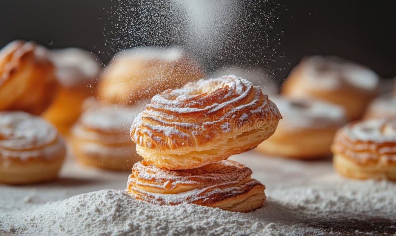 Delicious Pastries with Powdered Sugar Dusting on Top of Flaky Layers ...