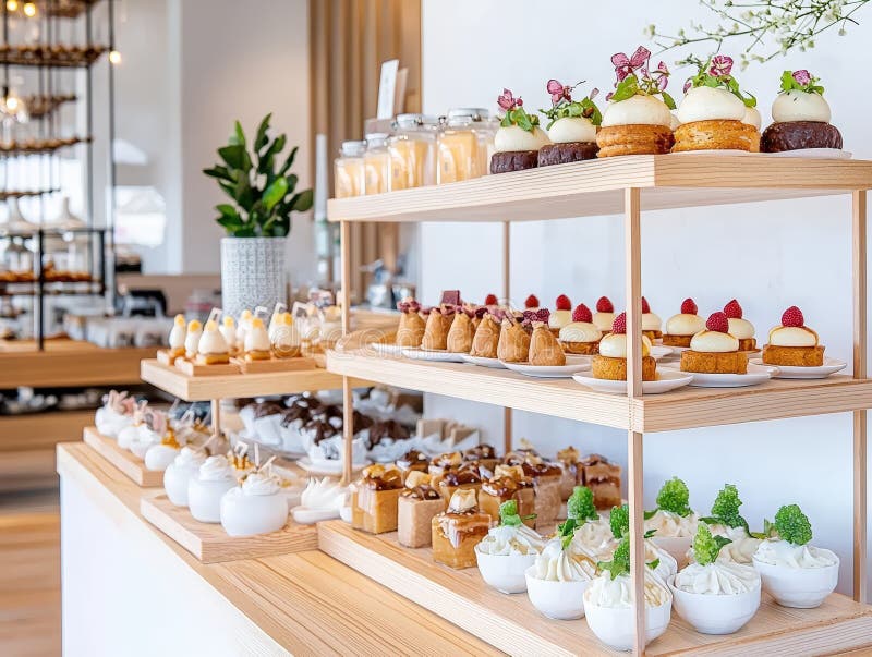 Delicious Pastry and Dessert Buffet Display at Elegant Cafe Stock ...