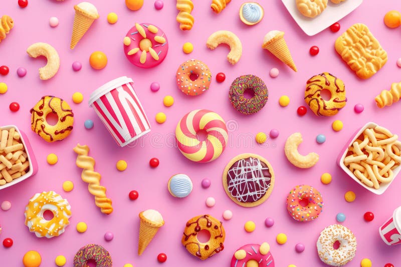 Delicious Pattern with Assortment of Colorful Sweets and Pastries Stock ...