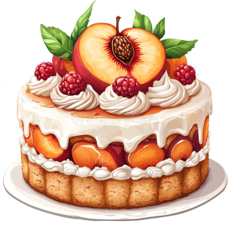 Delicious Peach and Raspberry Cake Illustration Stock Illustration ...