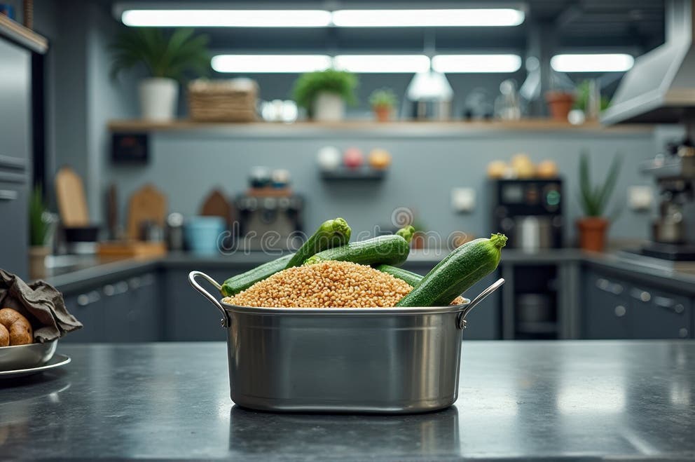 Delicious Pearl Couscous and Fresh Zucchini in Modern Kitchen Setting ...