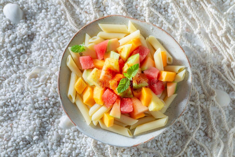 Delicious Penne with Papaya, Melon and Pineapple Stock Photo - Image of ...