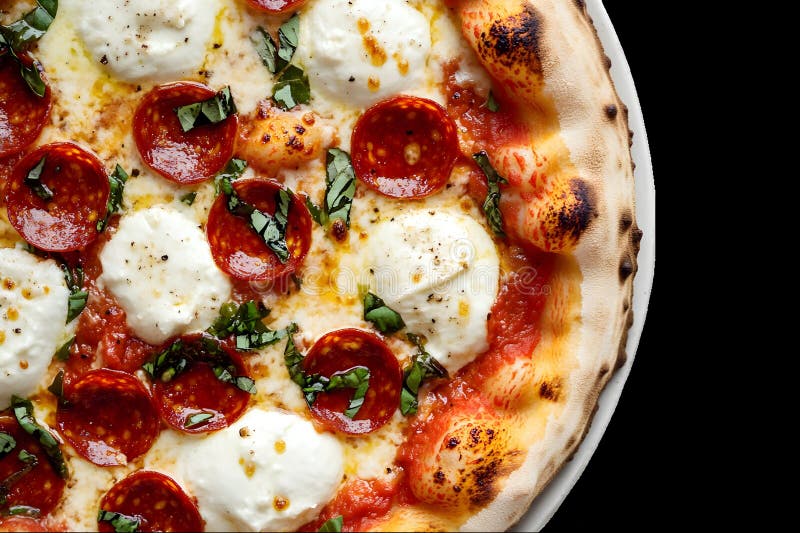 Delicious Pepperoni Pizza with Fresh Basil and Mozzarella Toppings ...