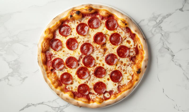 Delicious Pepperoni Pizza Golden Crust Marble Background Stock Photos ...