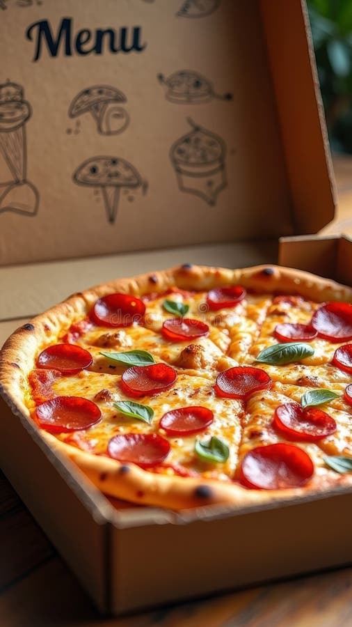 Delicious Pepperoni Pizza in Opened Cardboard Box with Fresh Toppings ...