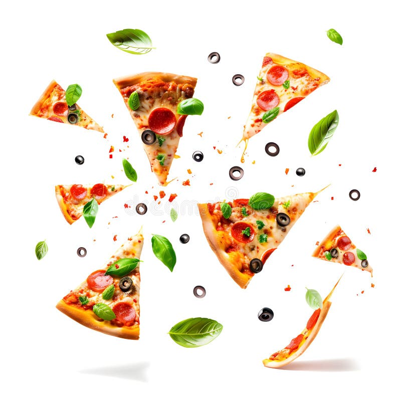 Delicious Pepperoni Pizza Slices Exploding with Toppings on White ...