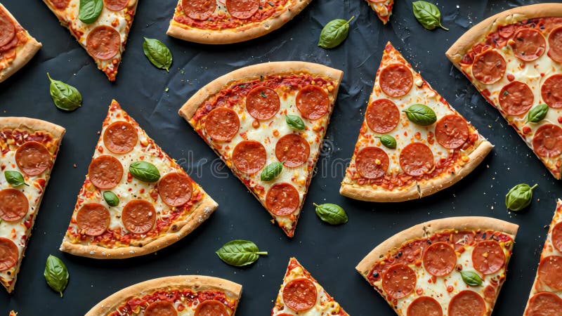 Delicious Pepperoni Pizza Slices Forming a Pattern on Dark Background ...