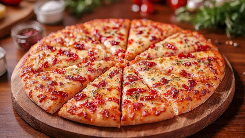 Delicious Pepperoni Pizza on Wooden Board Inside Cozy Dining Setting ...