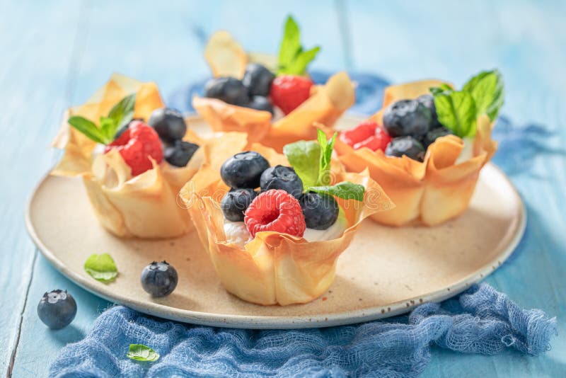 Delicious Phyllo Cups Made of Berry Fruits and Cream Stock Image ...