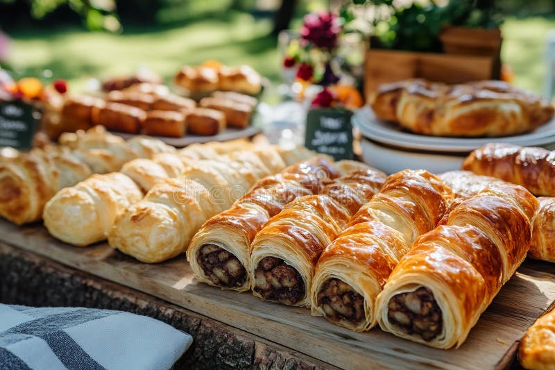 Delicious Picnic Spread Featuring Savory Puff Pastry Snacks in Outdoor ...