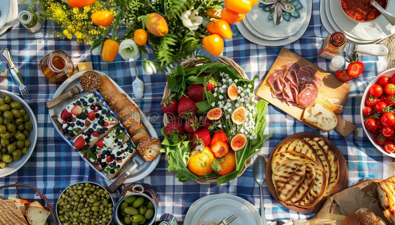 Delicious Picnic Spread with Fresh Food Stock Illustration ...