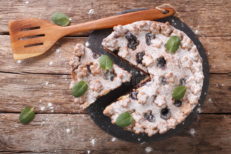 Delicious Pie Pastry with Plum Jam Closeup. Horizontal Top View Stock ...