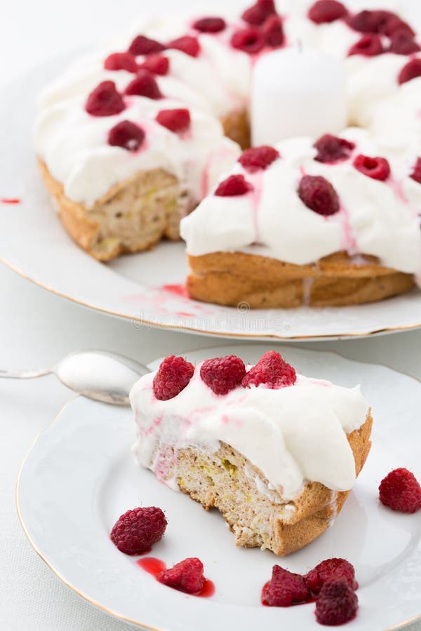 Delicious Pie with Whipped Cream and Raspberries Stock Image - Image of ...