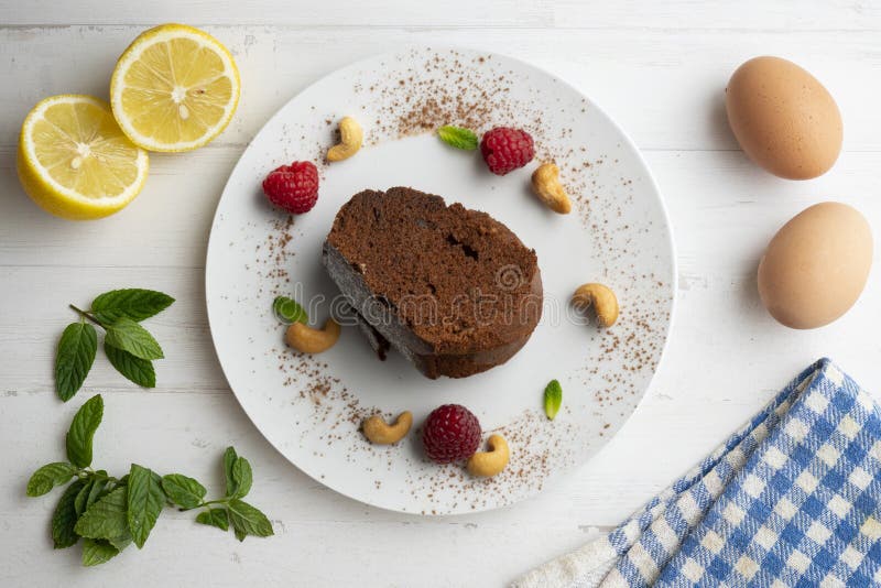 Delicious Piece of Chocolate Cake Seen from an Overhead Perspective ...