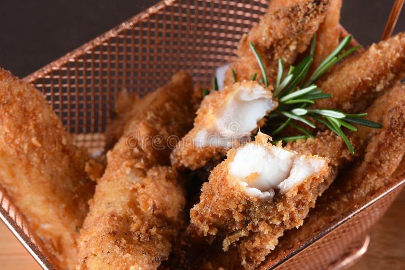 Delicious Pieces of Fried Fish and Chicken Breaded with Panko Flour ...