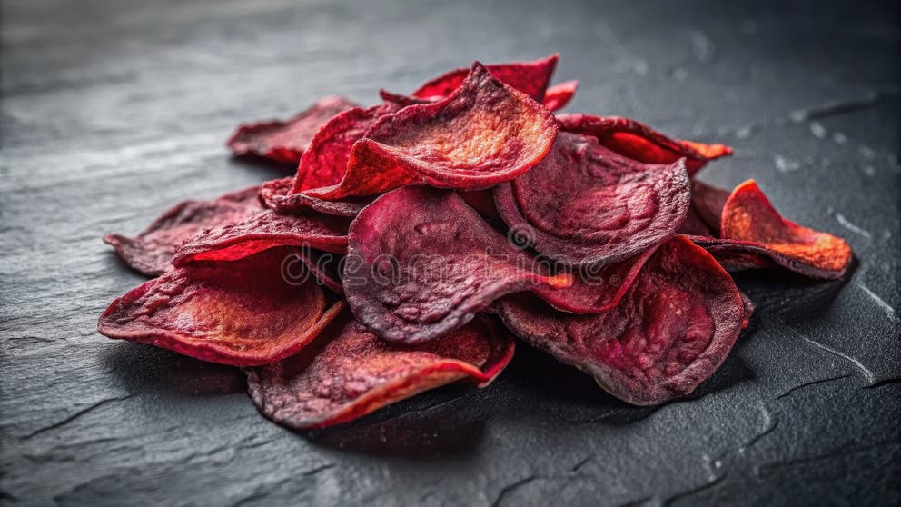 A Delicious Pile of Crispy Beetroot Chips on a Dark Surface. Generative ...