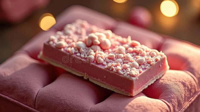 Delicious Pink Chocolate Bar with Textured Design on Soft Surface Stock ...