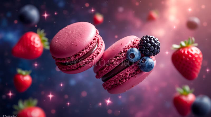 Delicious Pink Macarons are Suspended in a Starry Space Setting ...