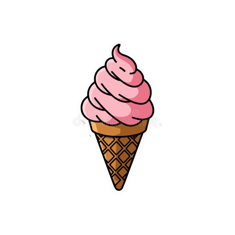 Delicious Pink Strawberry Ice Cream Cone Illustration Stock Vector ...